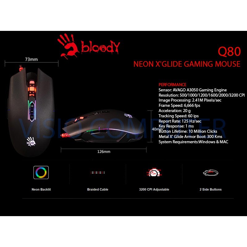 Jual Mouse Gaming Q80 Neon Bloody [Ganti Warna Manual] | Shopee Indonesia