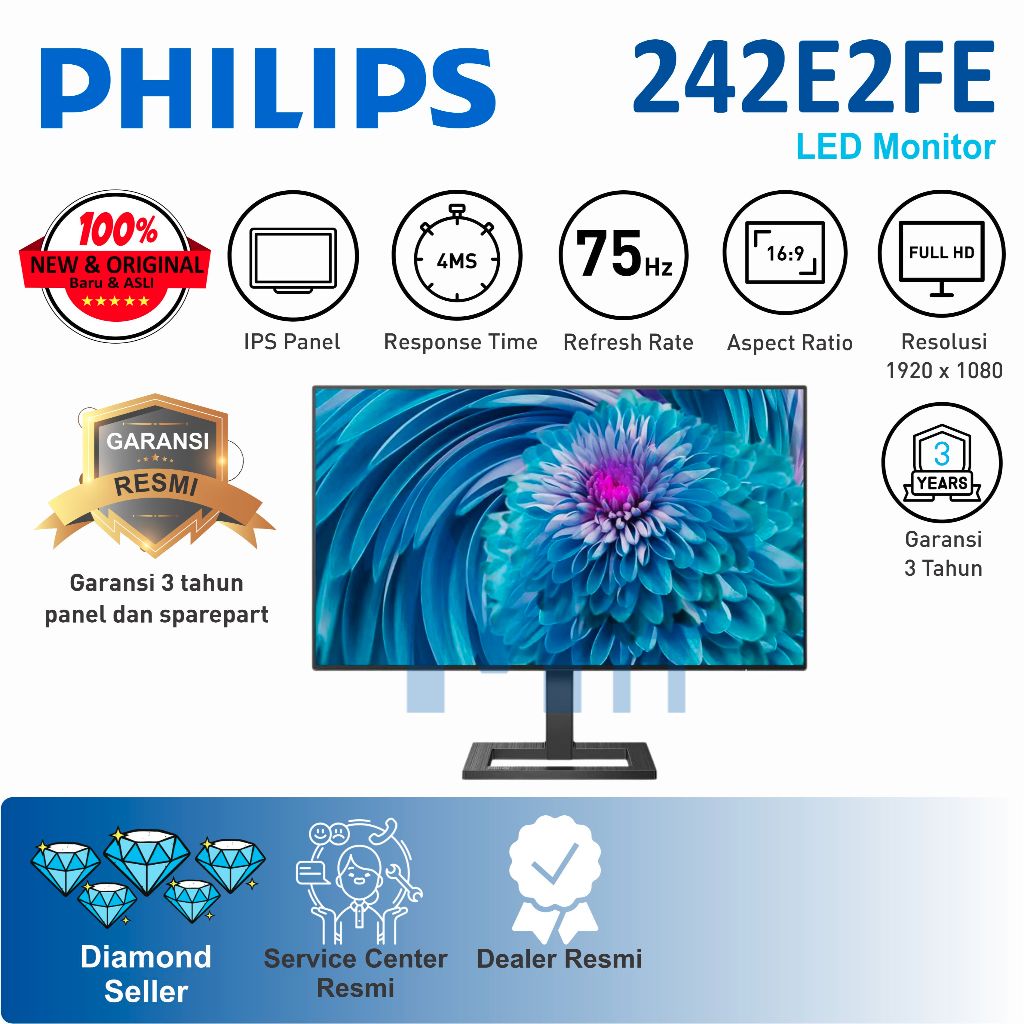 Jual Monitor Philips 242E2FE LED SLIM 24" 1080p 75Hz IPS VGA HDMI ERGO ...