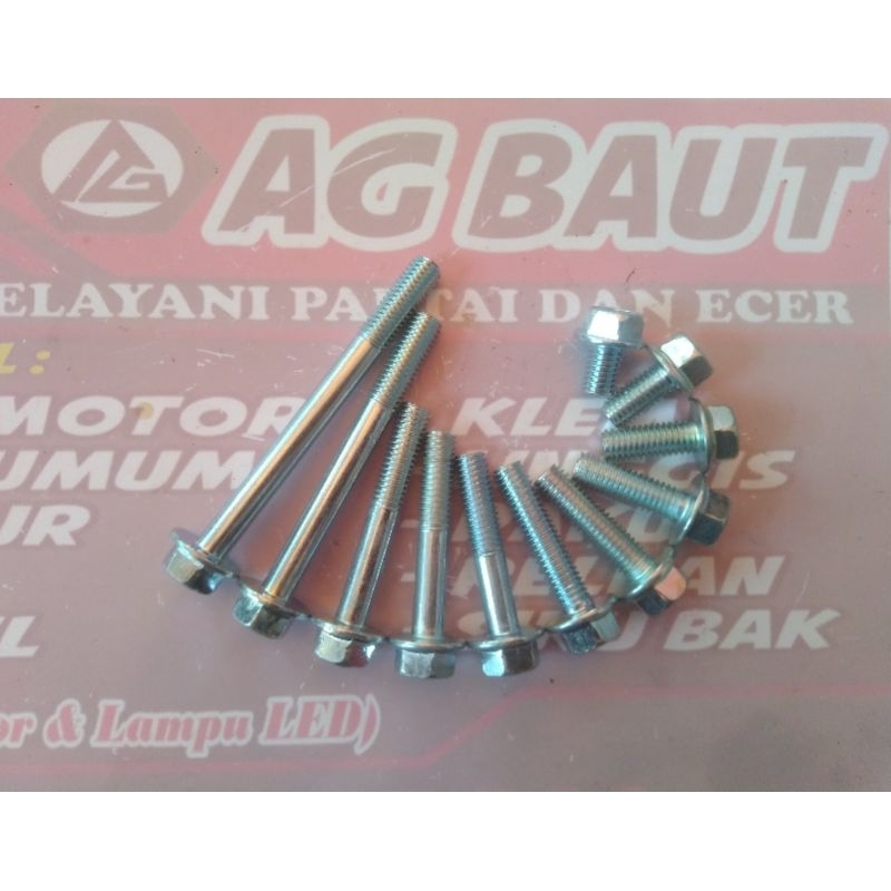 Jual Baut Flange / Flange Bolt M6x10 (Kunci 8) / Baut Block Mesin ...