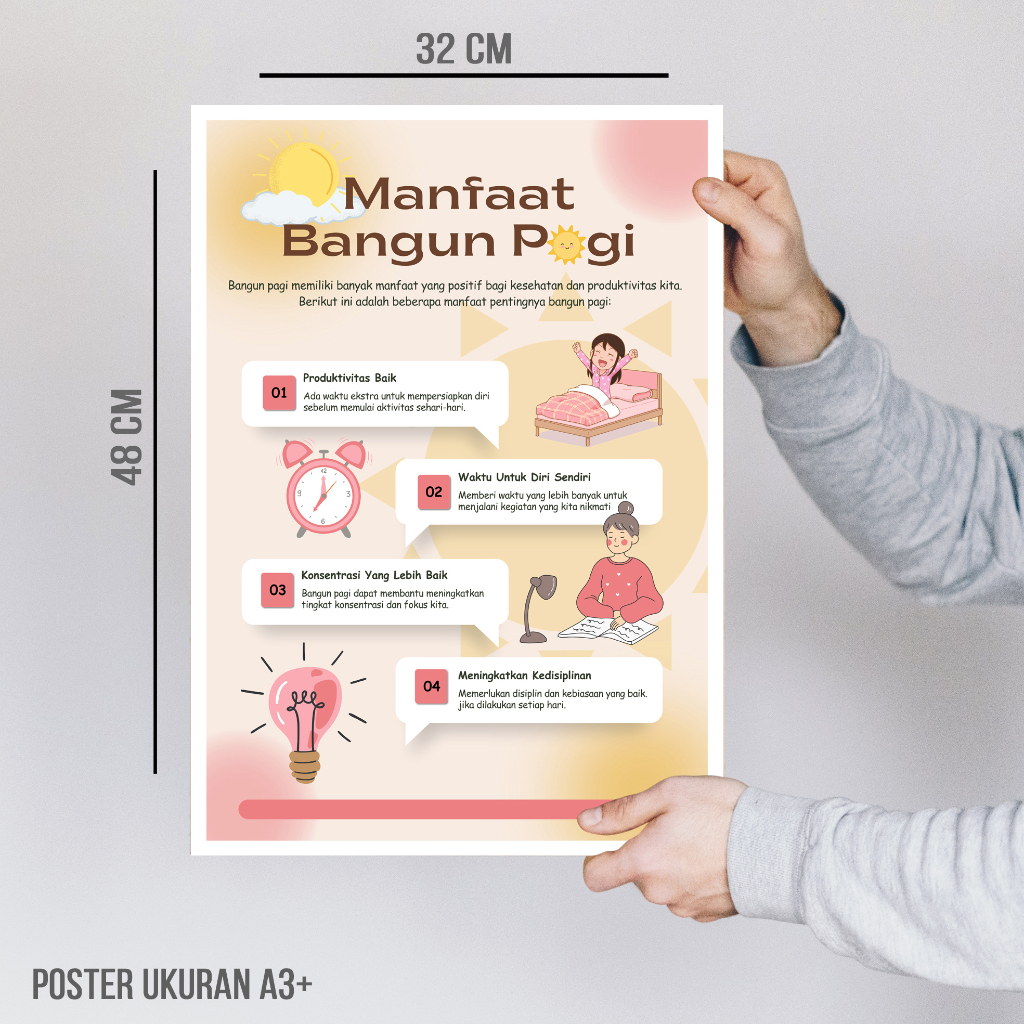 Jual Poster kesehatan Manfaat bangun pagi Ukuran A3plus | Shopee Indonesia