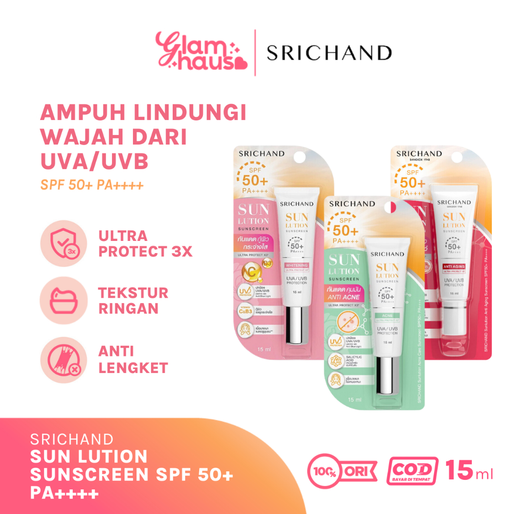 Jual Srichand Sunlution Sun Lotion Sunscreen SPF50 | Sunblok Anti Aging Acne Whitening Pencerah ...