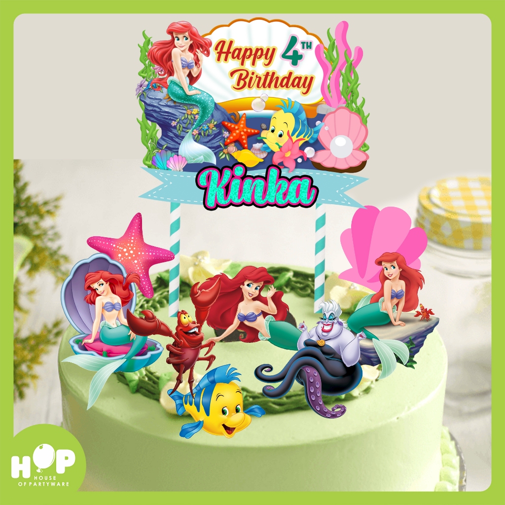 Jual Topper Cake Mermaid Ariel + Custom Nama / Hiasan Kue Ulang Tahun ...