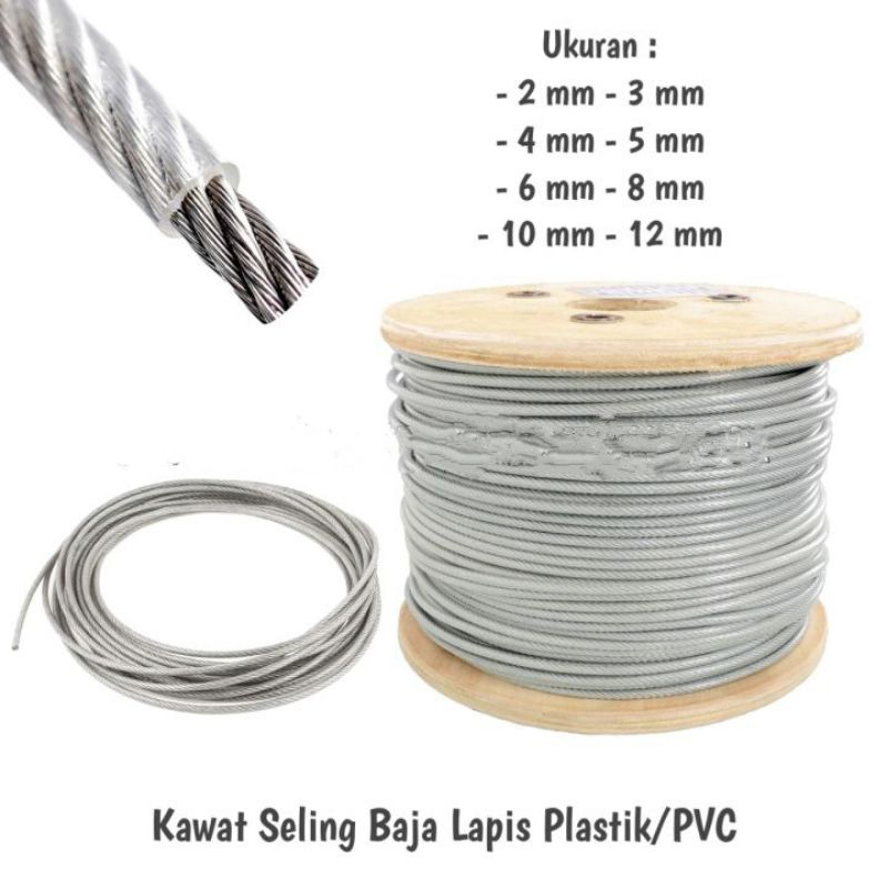 Jual Kawat Seling Baja PVC Wire Rope Galv Berkualitas Harga 1 Meter | Shopee Indonesia