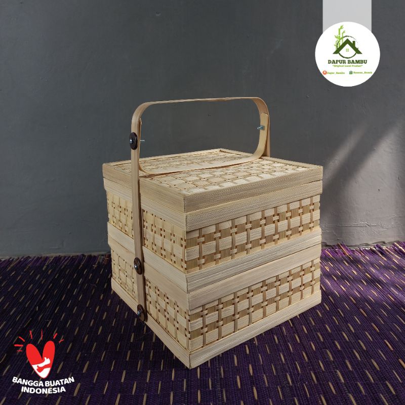 Jual RANTANG BAMBU KOTAK ANYAMAN MATA ITIK 2 SUSUN/RANTANG KOTAK ...