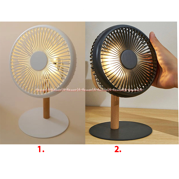 Jual Ataru Table Fan 18cm Rechargeable Led Light Wooden Kipas Angin ...