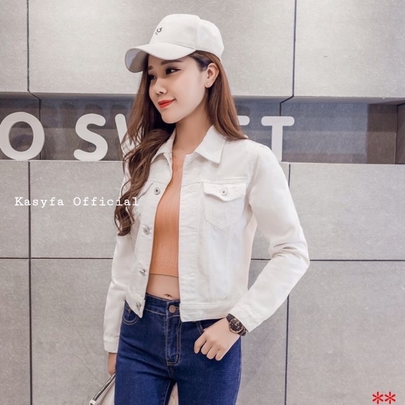 Jual Witney Jaket Jeans Putih Wanita Jaket Crop Biondy | Shopee Indonesia