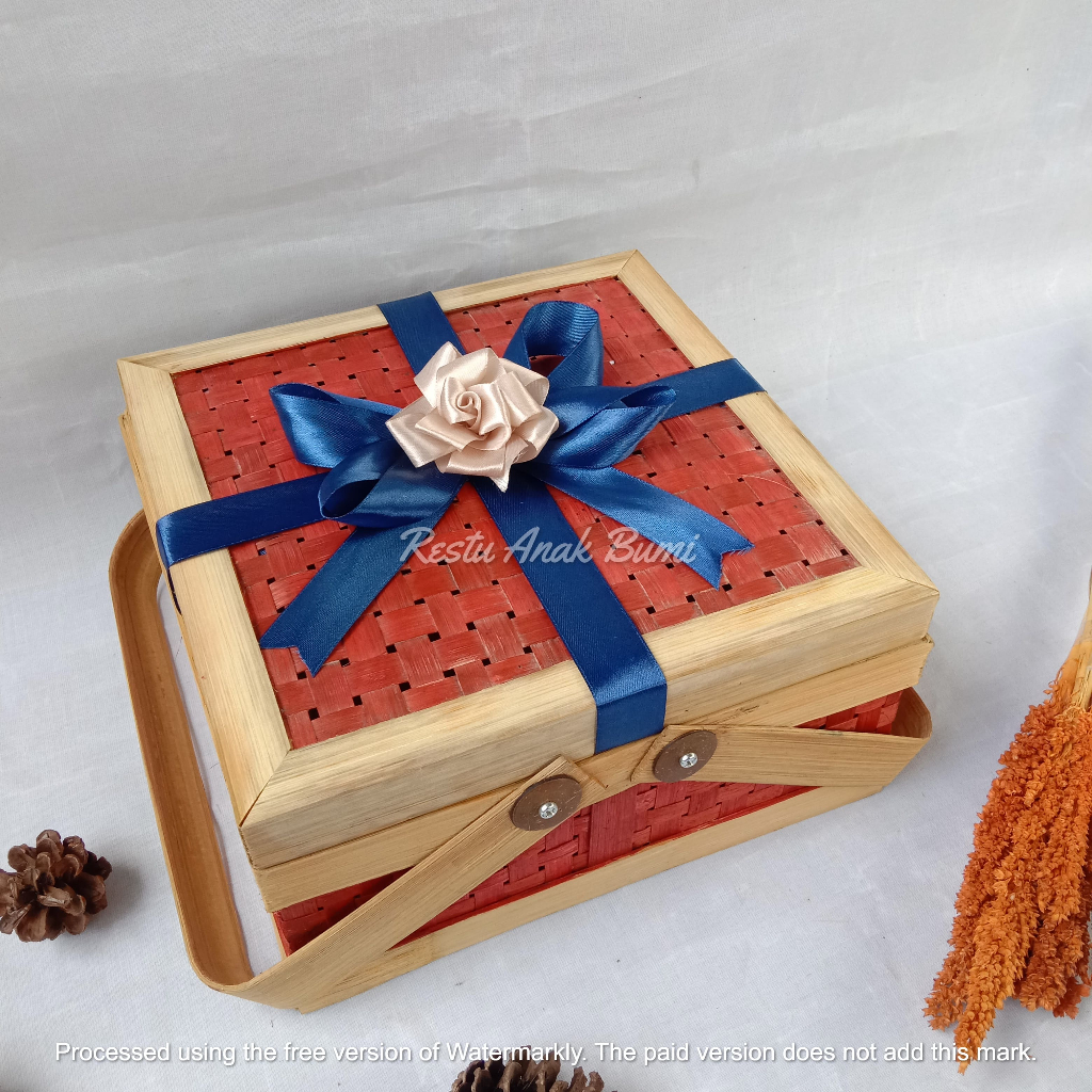 Jual ( R25 ) Rantang Merah Pita 20cm dan 25cm | rantang kotak anyaman ...