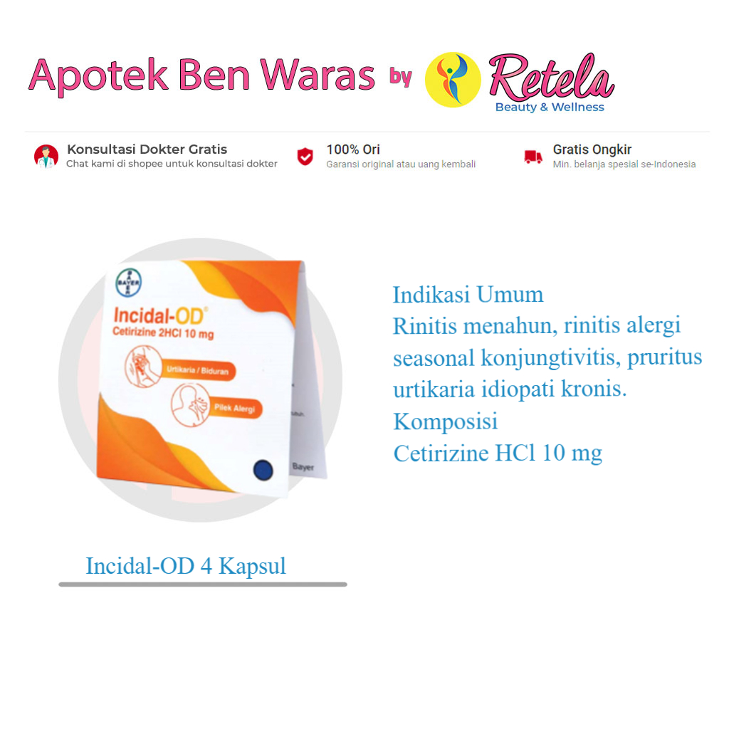 Jual Incidal-OD 4 Kapsul / Cetirizine HCl 10 mg / Rinitis Menahun ...