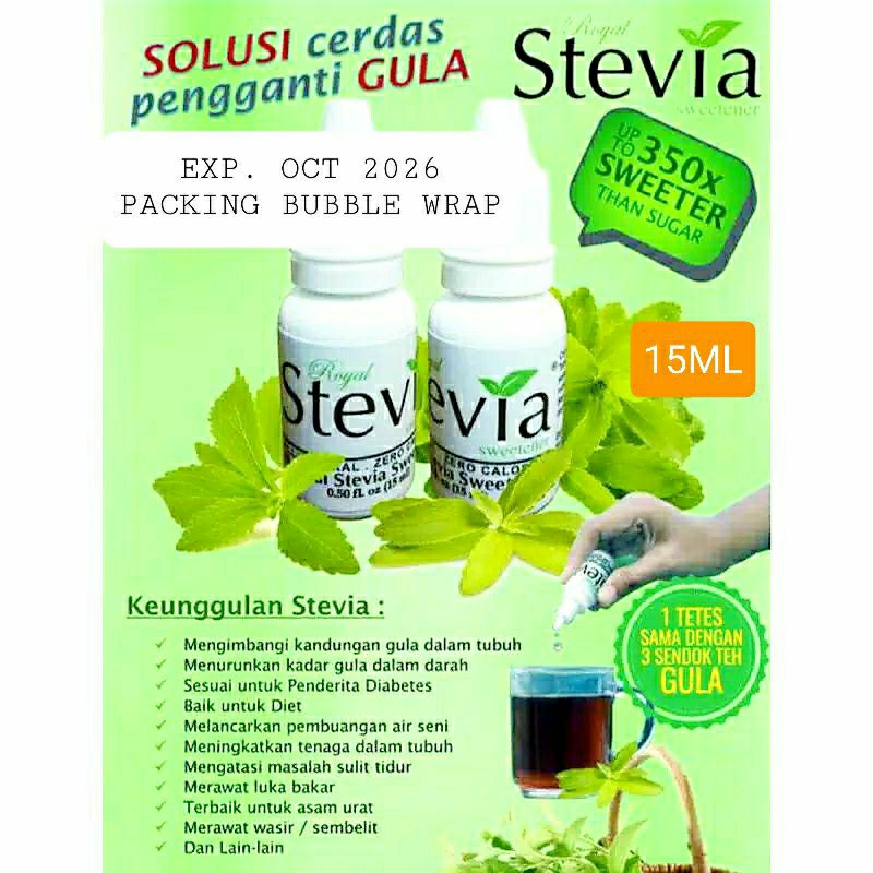 Jual ORIGINAL ROYAL STEVIA GULA CAIR 15 ML PEMANIS ALAMI 0 KALORI GULA ...