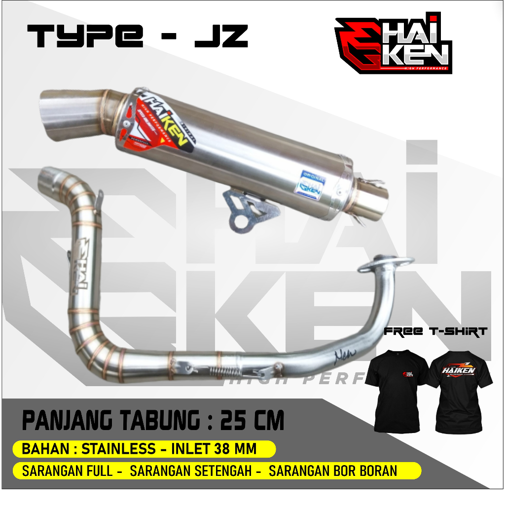 Jual haiken original free t-shirt knalpot samlong type jz stainlis fullset, fullsytem all matik ...