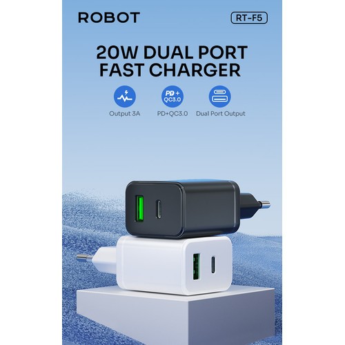 Jual ROBOT Quick Charger 20W DUAL OUTPUT PORT 3A PD+QC3.0 RT-F5 RT-F4 ...