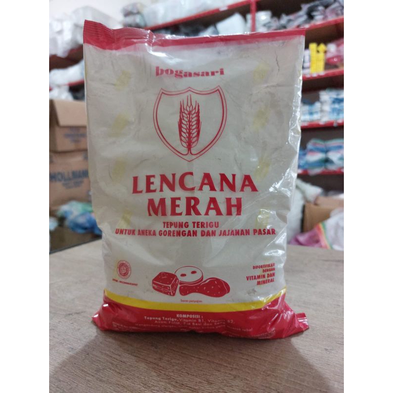 Jual tepung lencana merah/tepung terigu/tepung roti rendah protein 1kg ...