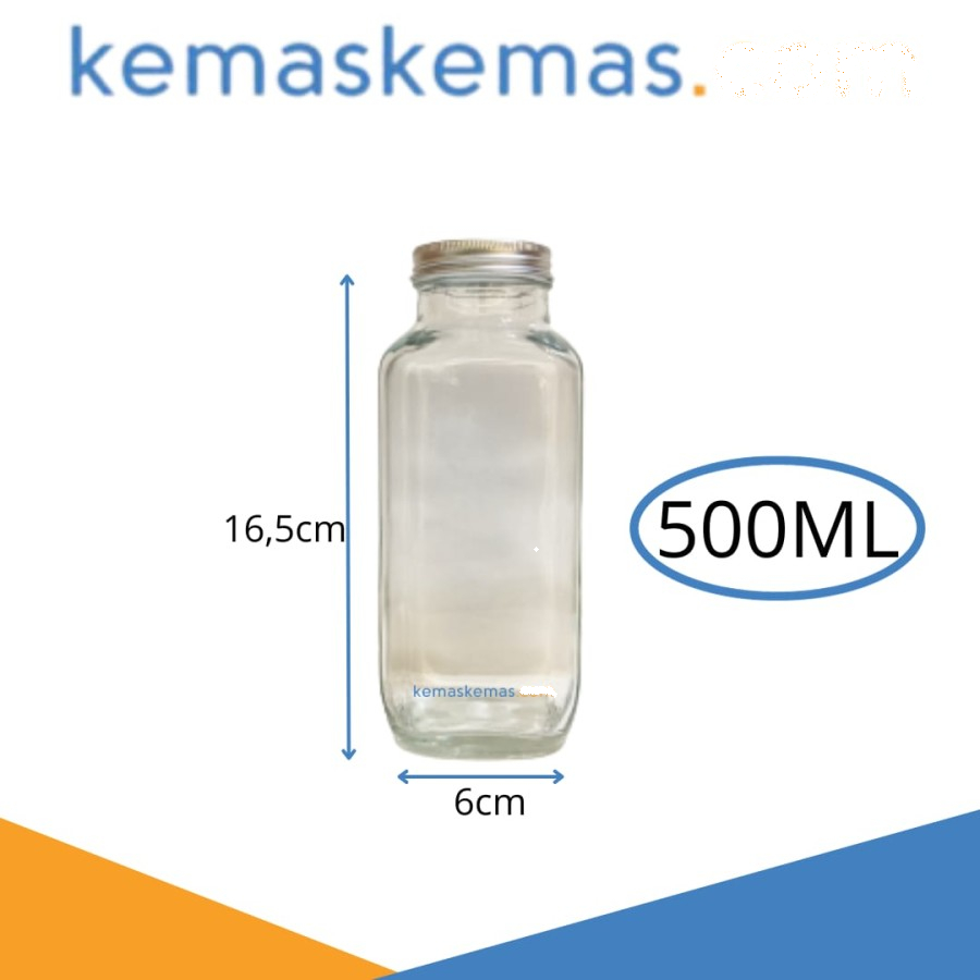 Jual 500ml Botol Jar Kaca Susu Juice French Square + Tutup Alumunium ...