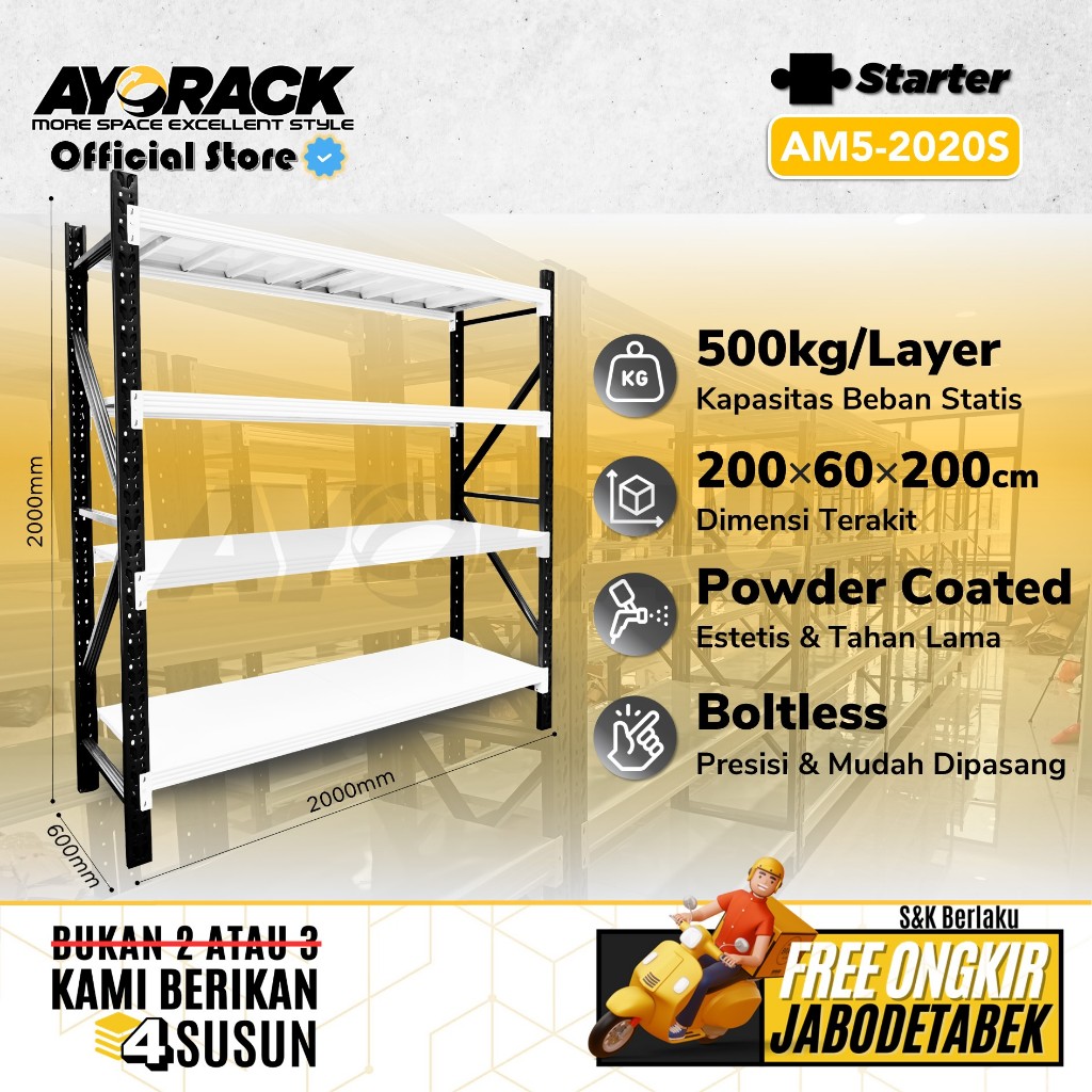 Jual RAK GUDANG BESI 4 SUSUN 2 METER AYORACK AM5-2020S MEDIUM DUTY ...