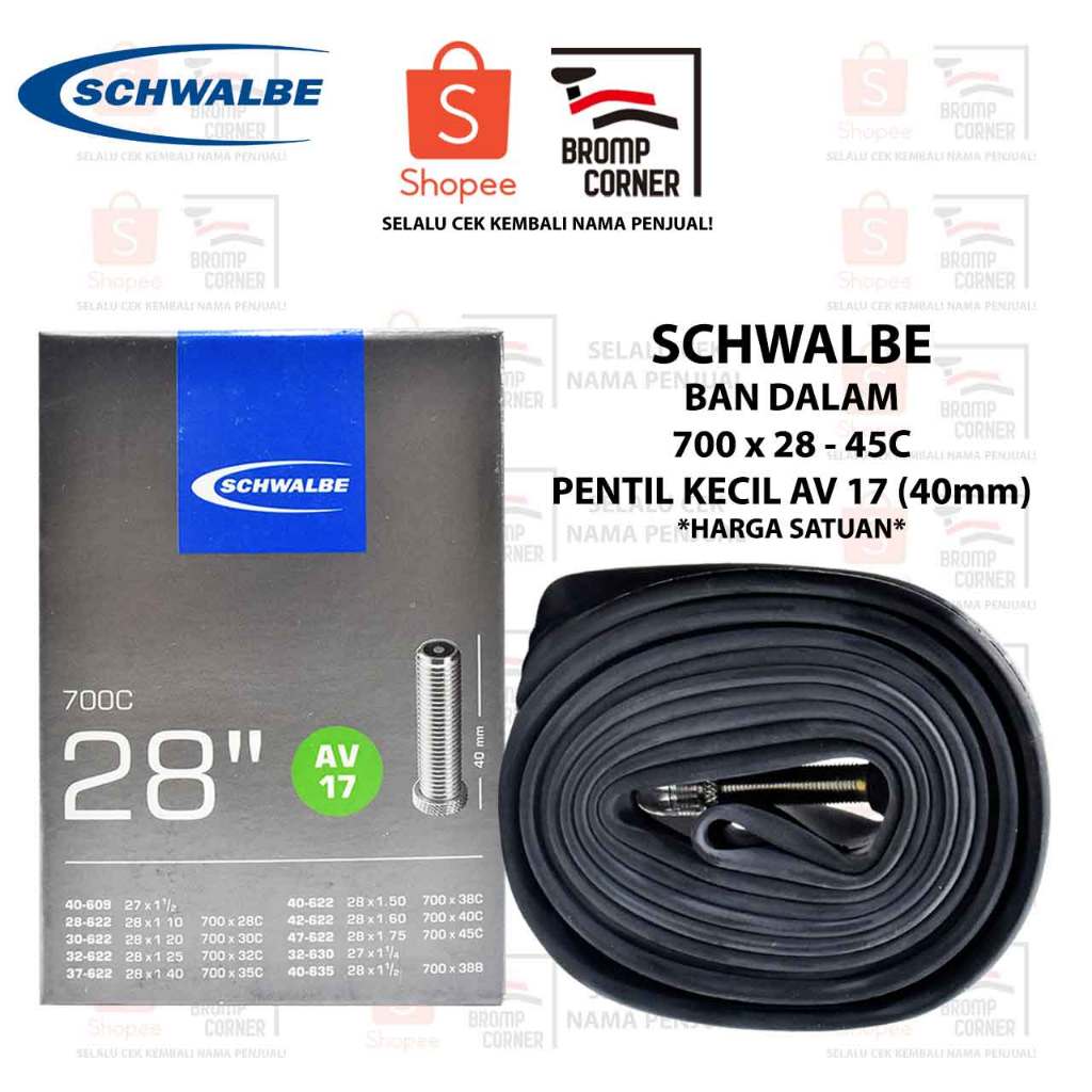 Jual SCHWALBE BAN DALAM 700 x 28 - 45C PENTIL BESAR 40mm AV 17 | Shopee Indonesia