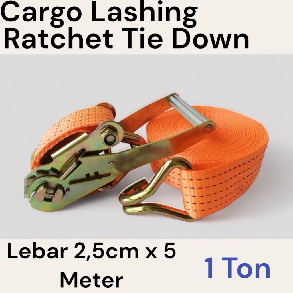 Jual Webbing Cargo Lashing Belt Ratchet Tie Down Trackbelt 1 Ton 5M ...