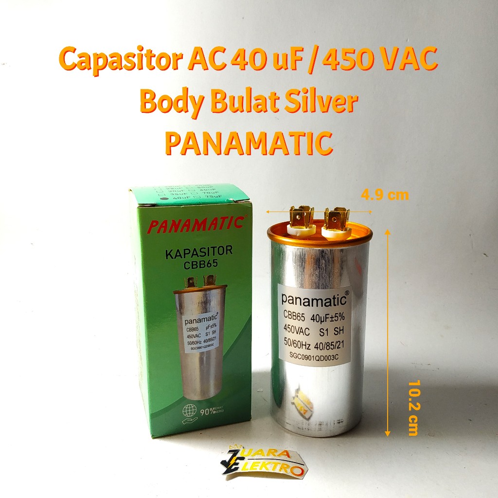 Jual PANAMATIC Capasitor AC 40uF / 450V Silver | Kapasitor Bulat 40 uF ...