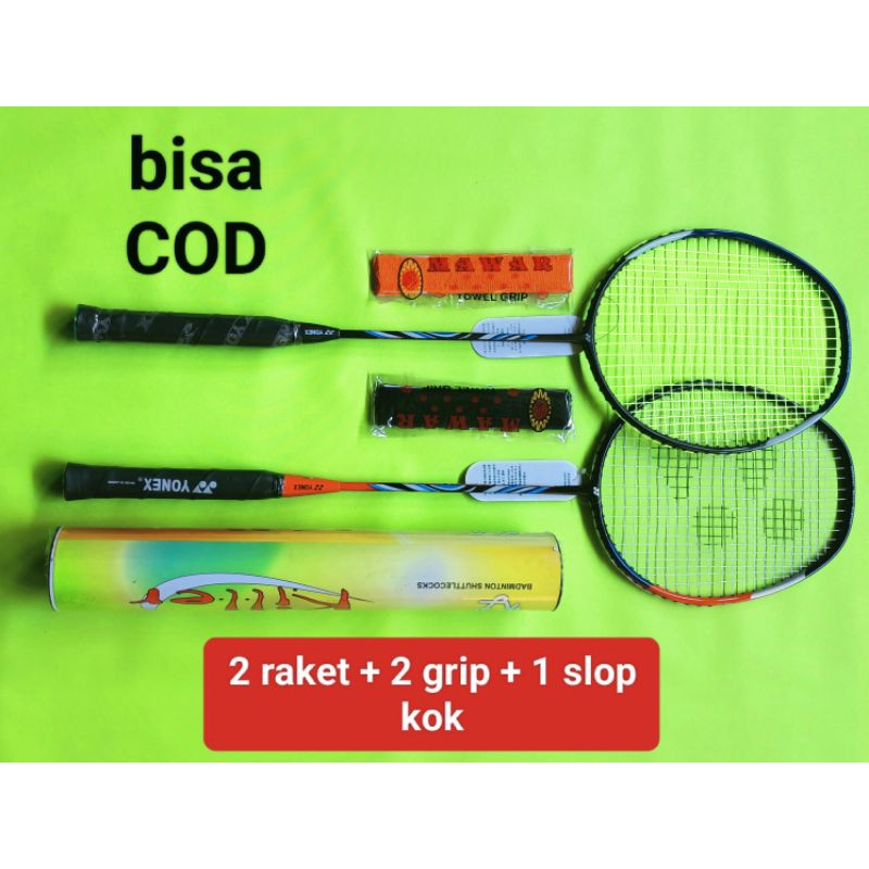 Jual paket lengkap badminton 2 raket + 2 grip 1 sop kom | Shopee Indonesia