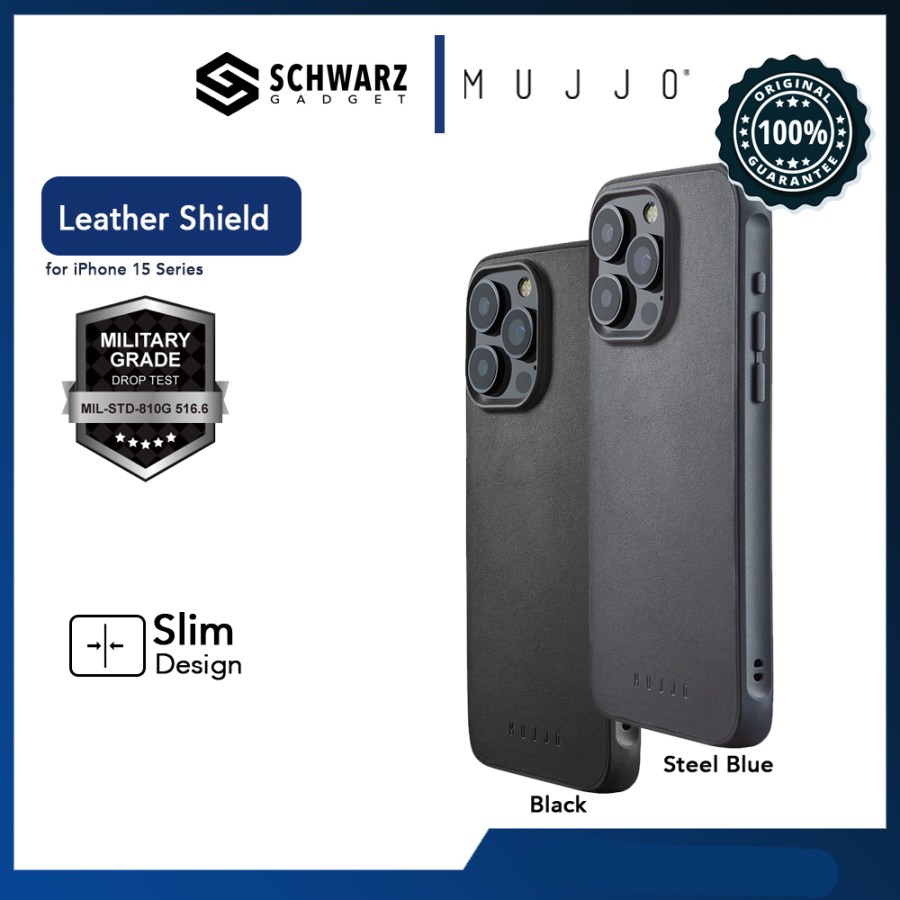 Jual Mujjo Leather Shield Case iPhone 15 Pro /15 Pro Max Slim Casing ...
