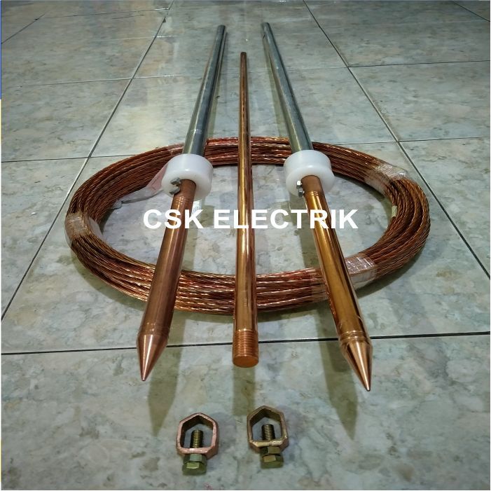 Jual Penangkal Petir 2 Tombak Tembaga + Rod Tembaga + 30 Meter Kabel BC ...