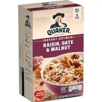 Jual quaker instant oatmeal raisin date & walnut 336gr | Shopee Indonesia