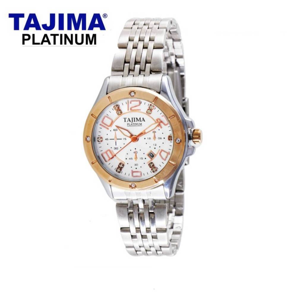 Jual TAJIMA Jam Tangan Wanita Analog Date Platinum 3813 Stainless Steel ...