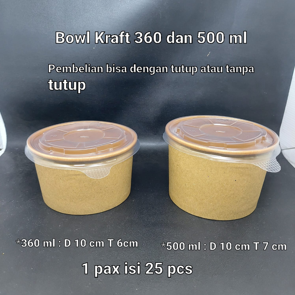 Jual 1 DUS - Paper Bowl Kraft 360 ml 500 ml Mangkok Kertas Kraft isi ...