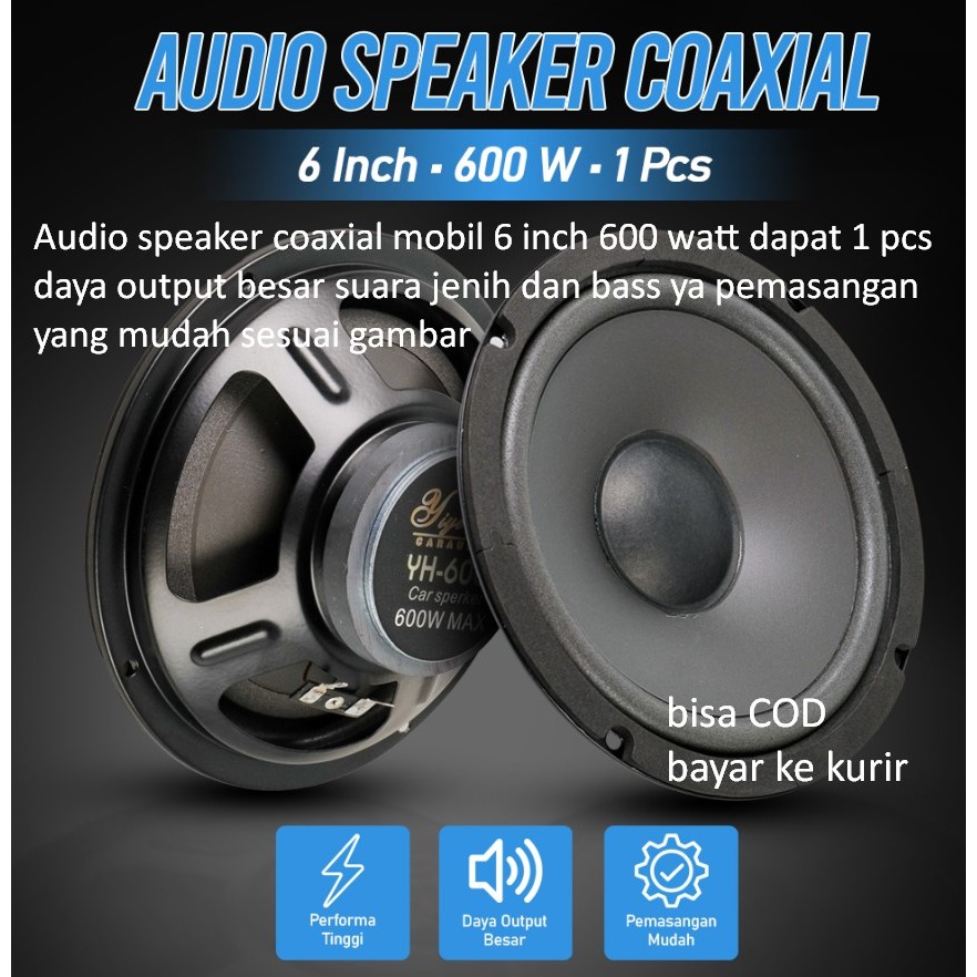 Jual Audio speaker coaxial mobil 6 inch 600 watt dapat 1 pcs daya ...