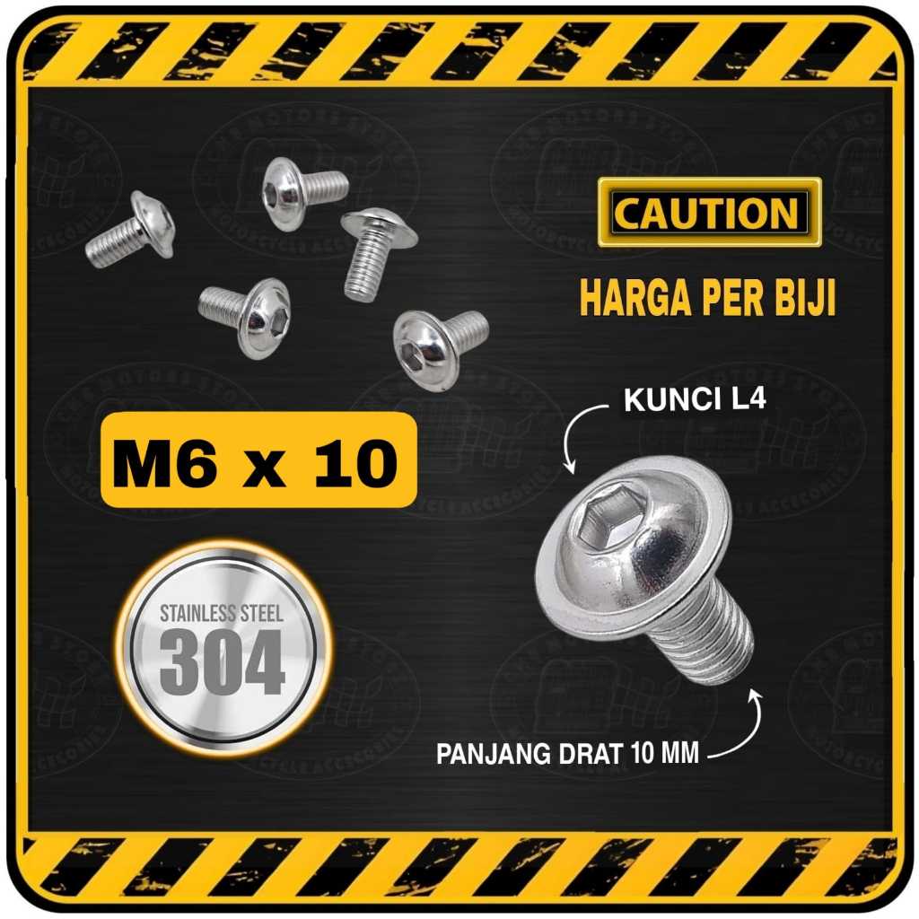 Jual Baut L STAINLESS Button Flange M6 x 10 || M6x10 ( Setara Baut Kunci 10 | Panjang 10 mm / 1 ...