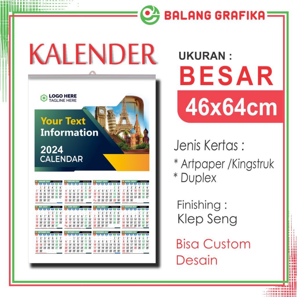 Jual Custom Kalender Dinding Kelender Jumbo 46x64cm Balang Grafika | Shopee Indonesia