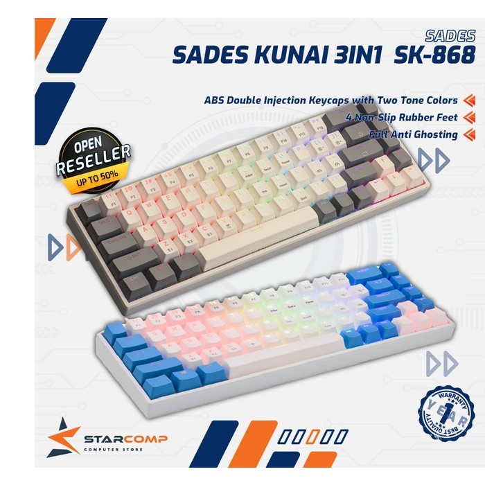 Jual Sades Kunai Keyboard SK-868 Mechanical Wireless Gaming 3 in 1 Connection SK868 | Shopee ...