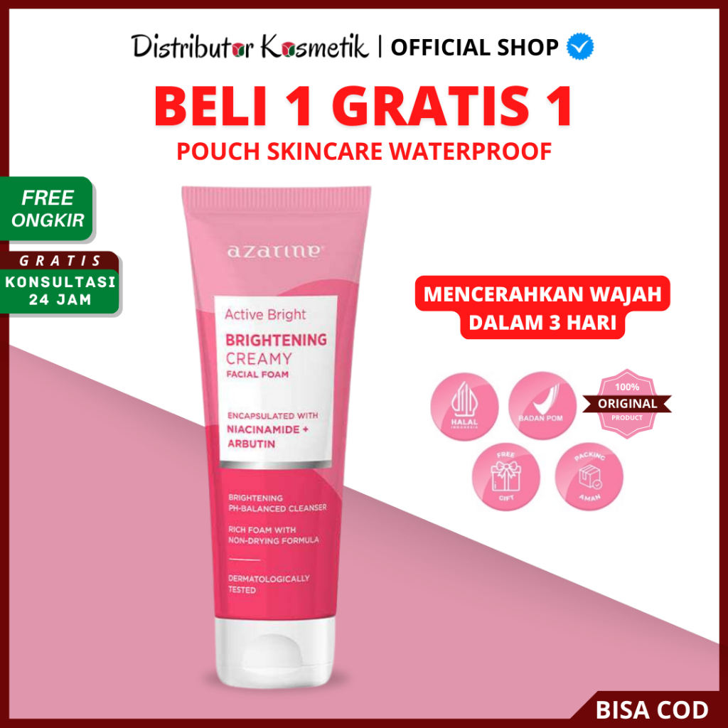 Jual [ FREE GIFT ] Azarine Active Bright Brightening Creamy Facial Foam ...