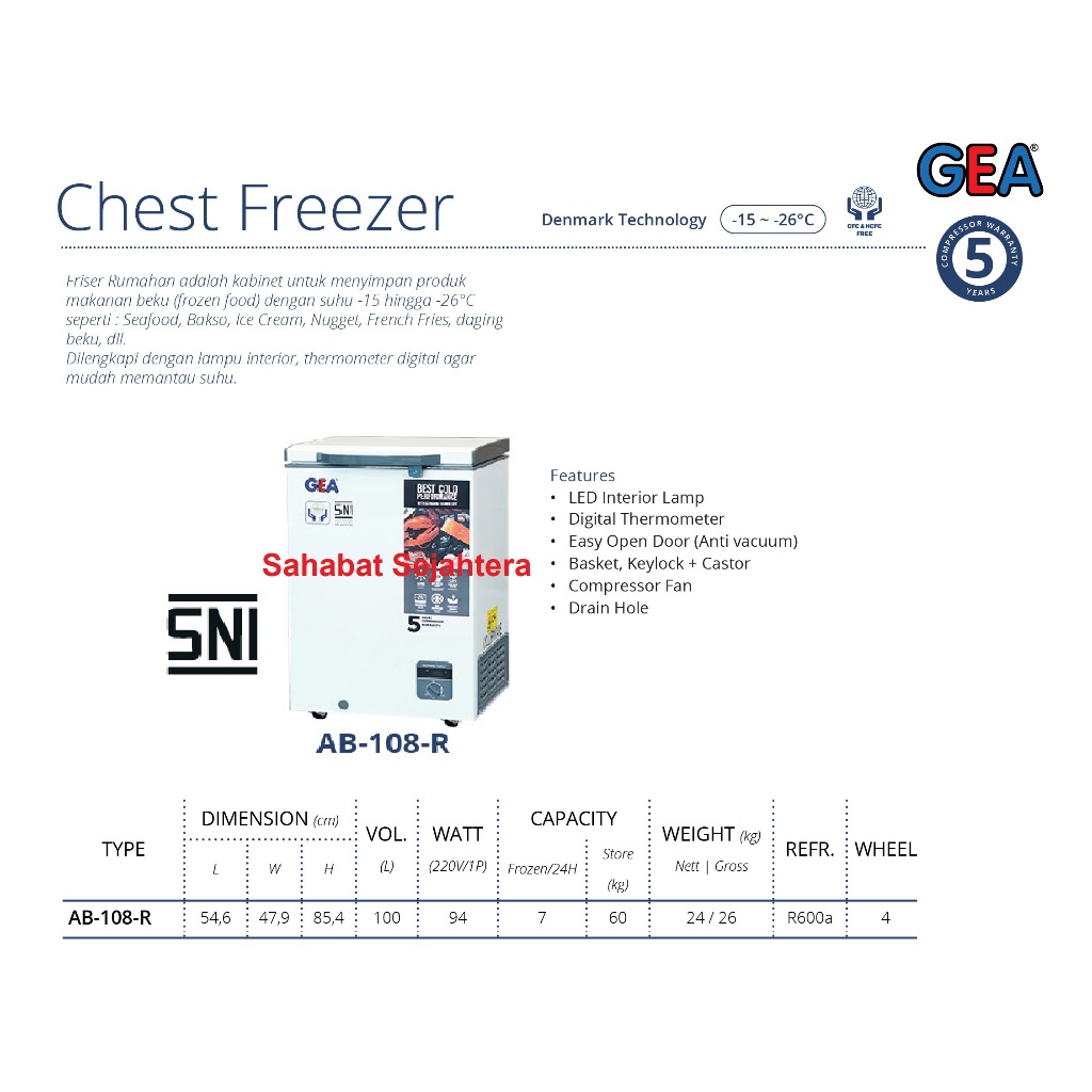 Jual Berat Sebenarnya - Chest Freezer Kapasitas 100 L GEA TIPE AB-108-R / AB 108 R / AB108R ...