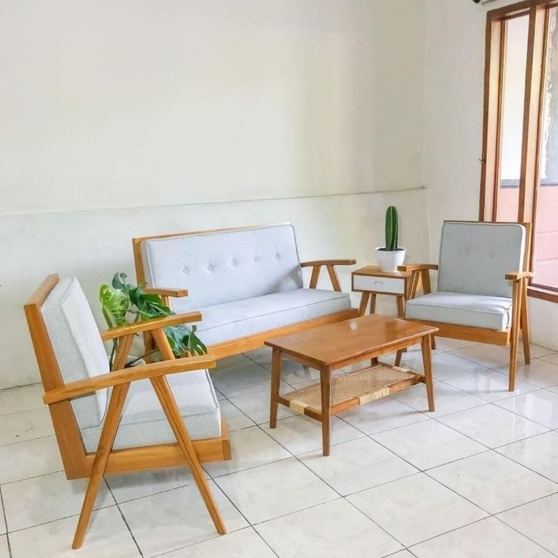 Jual sofa minimalis kayu jati sofa ruang tamu jati | Shopee Indonesia