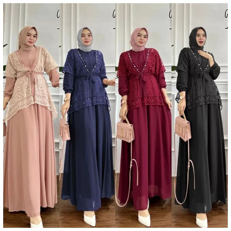 Jual [A.F] Baju Gamis Ceruty Mix Brukat Aplikasi Mutiara Wanita Terbaru 204 Rania Dress ...