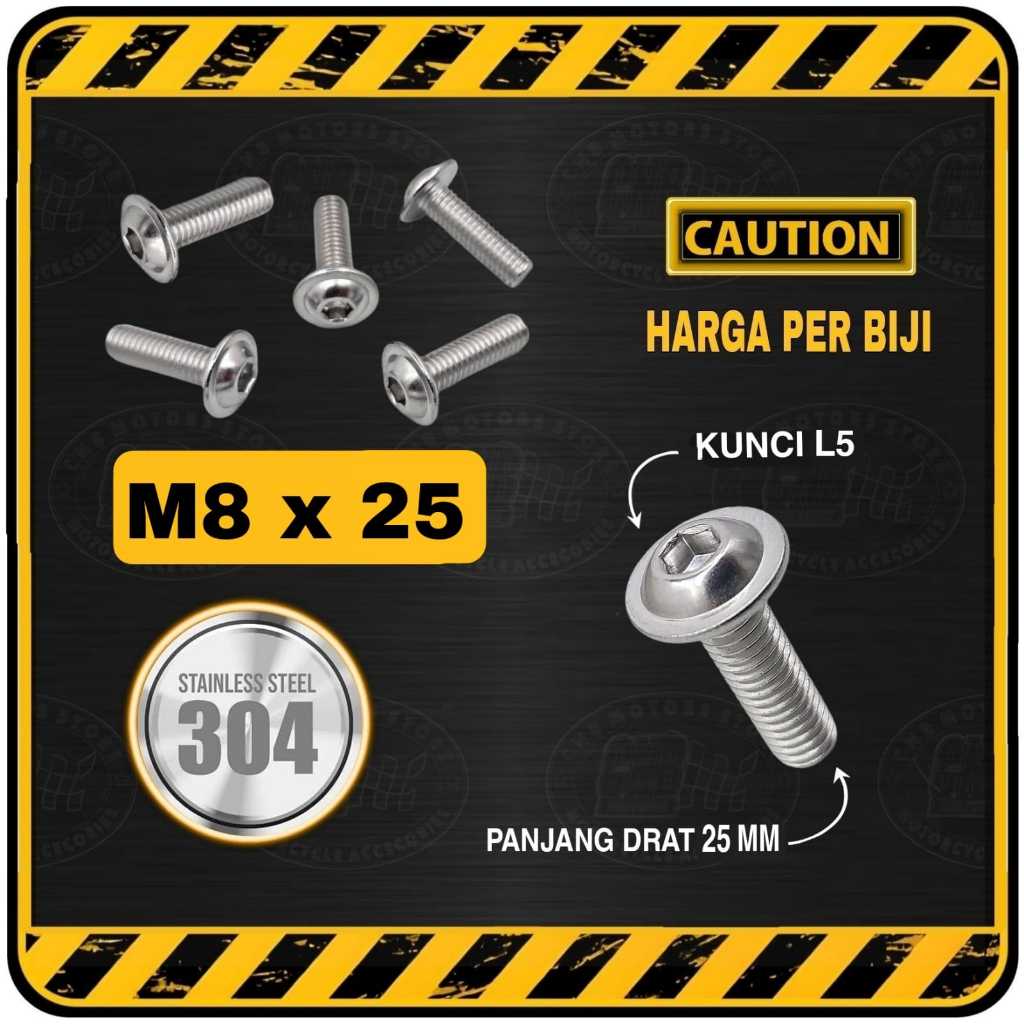 Jual Baut L STAINLESS Button Flange M8 x 25 || M8x25 ( Setara Baut Kunci 12 | Panjang 25 mm / 2 ...