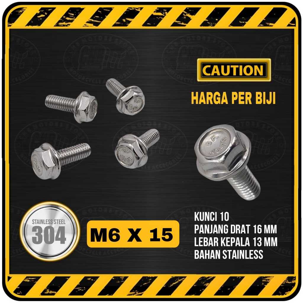 Jual Baut Flange STAINLESS M6 x 15 || M6x15 ( Setara Baut Kunci 10 | Panjang 15 mm / 1,5 cm ...