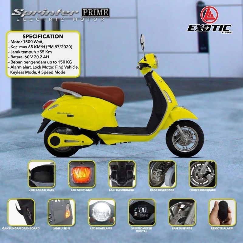 Jual Sepeda Motor Listrik EXOTIC SPRINTER PRIME Terbaru 1200 Watt ...