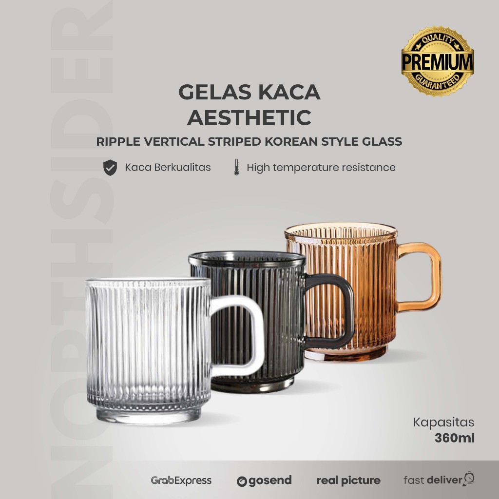 Jual Mug Kopi susu teh Aesthetic Ripple Glass Korean JC340 340ml ...