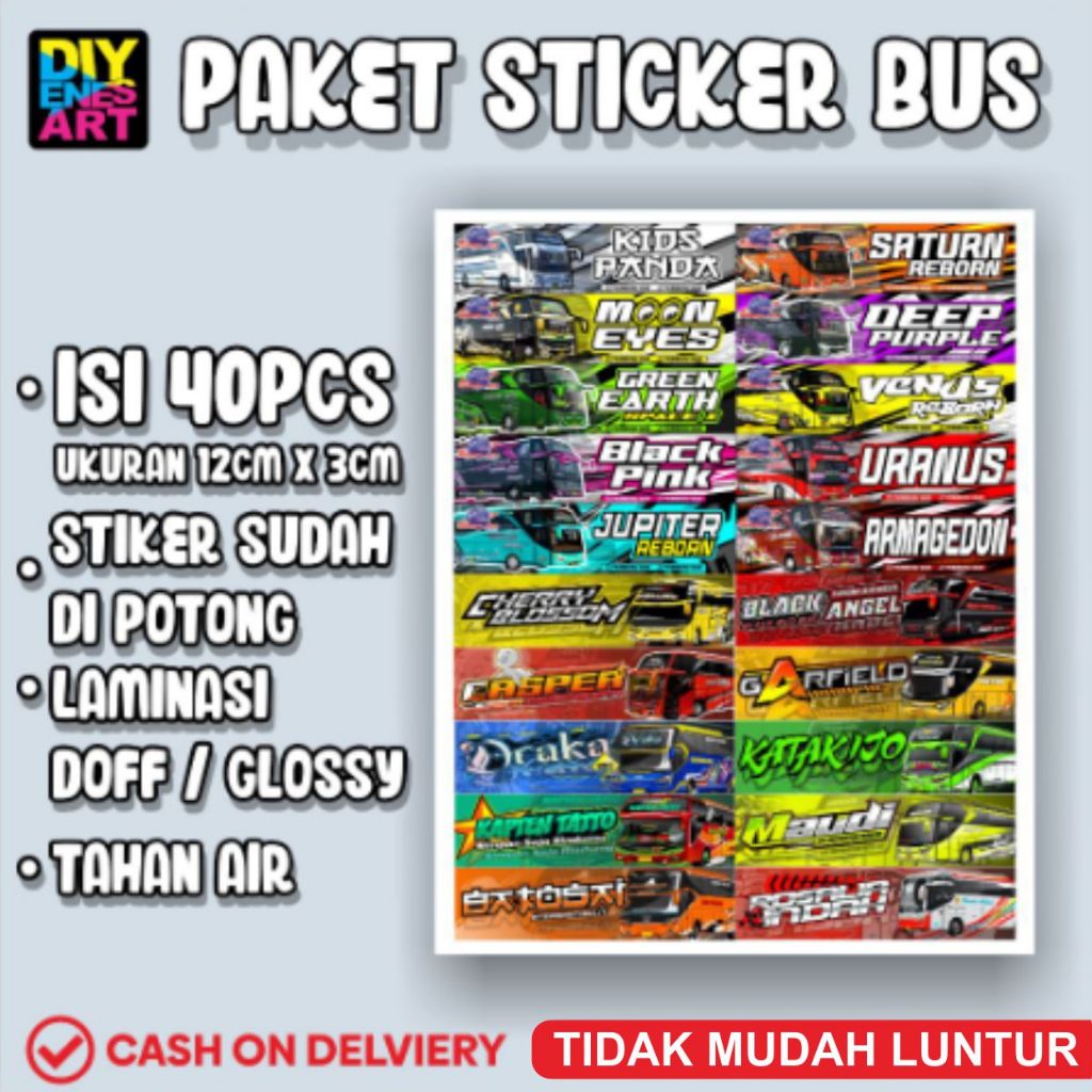 Jual Paket Sticker Bus Panjang Isi 40pcs & 20 pcs, Sticker Bus Telolet ...