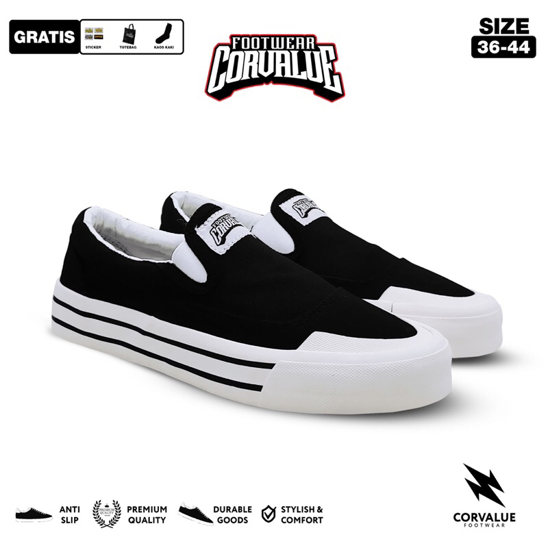 Jual SEPATU CORVALUE FOOTWEAR - Sepatu Slip On Louisville BLACK WHITE ...