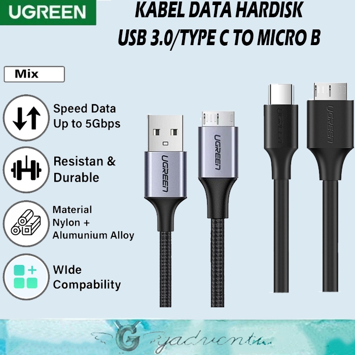 Jual UGREEN Kabel Data Hardisk USB C To Micro B dan USB 3.0 To Micro B ...