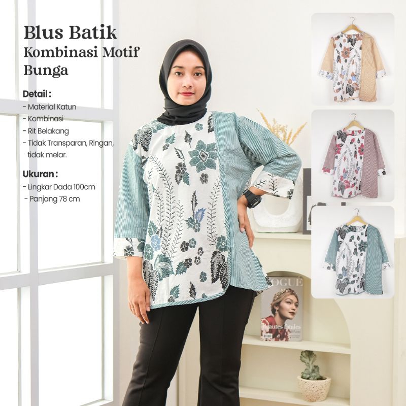 Jual Blus Batik Kombinasi Motif Bunga - Sekar Jagad Batik | Shopee ...