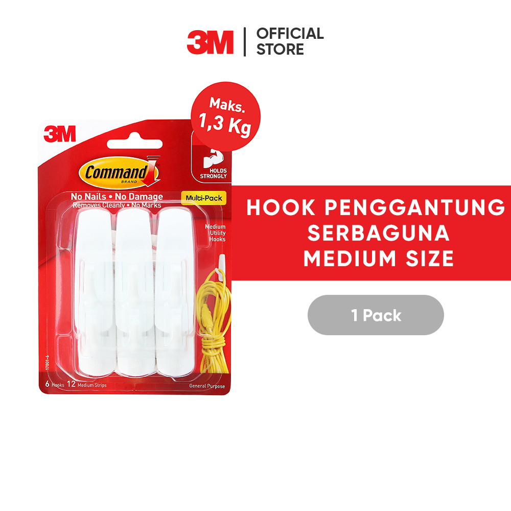 Jual 3M™ Command™ Hook, 17001-6, Menahan beban hingga 1,3 kg, 1 pak ...