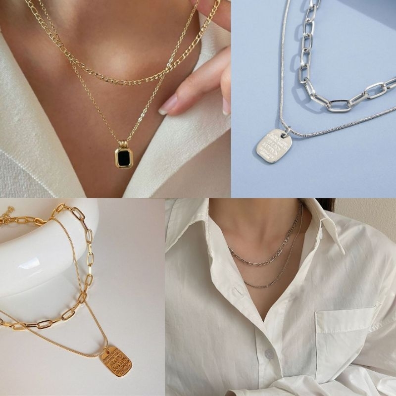 Jual Elite Button Layer Chain Necklace | Kalung Rantai Perak Emas ...