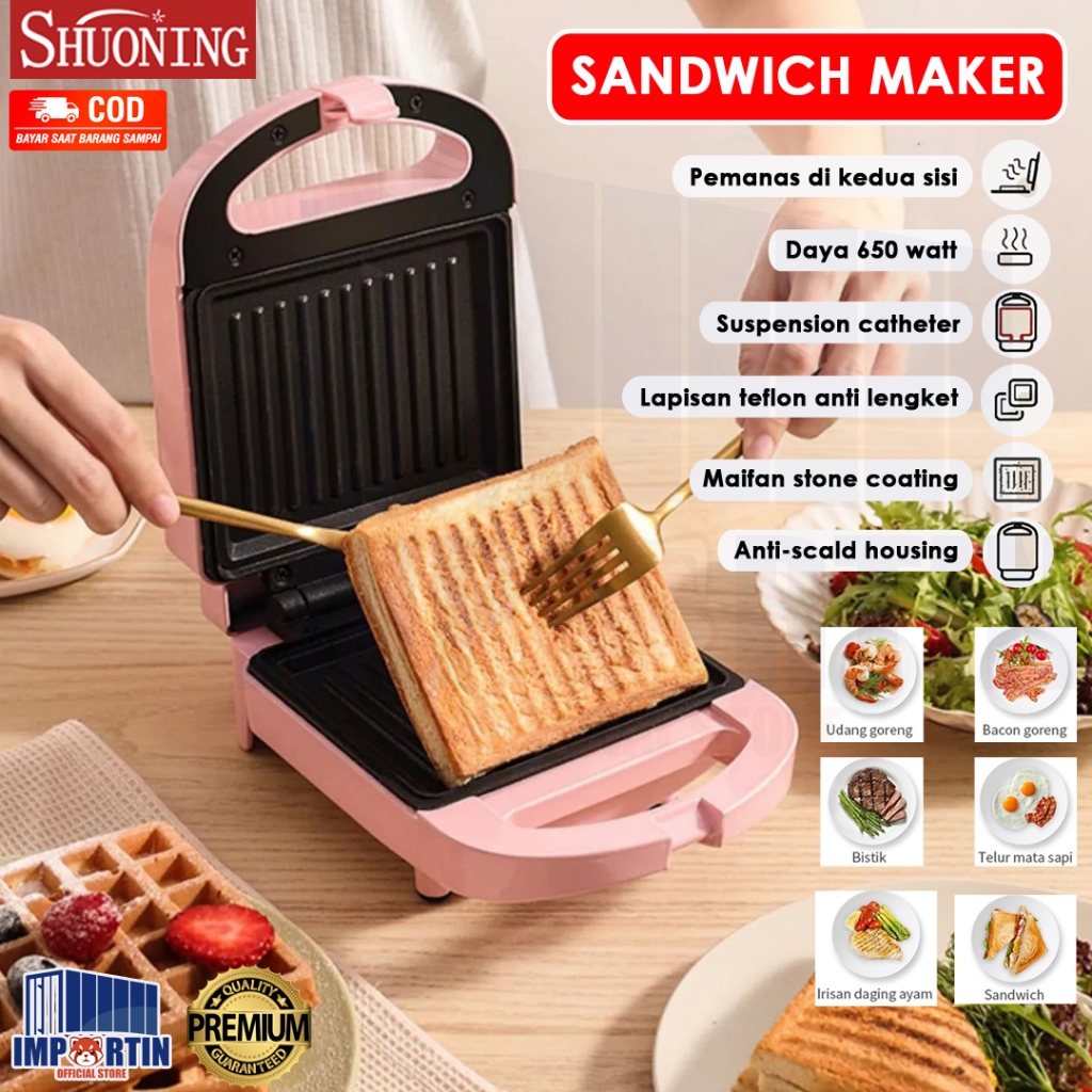 Jual Shuoning Sandwich Maker Pemanggang Roti Toaster Anti Lengket Low ...