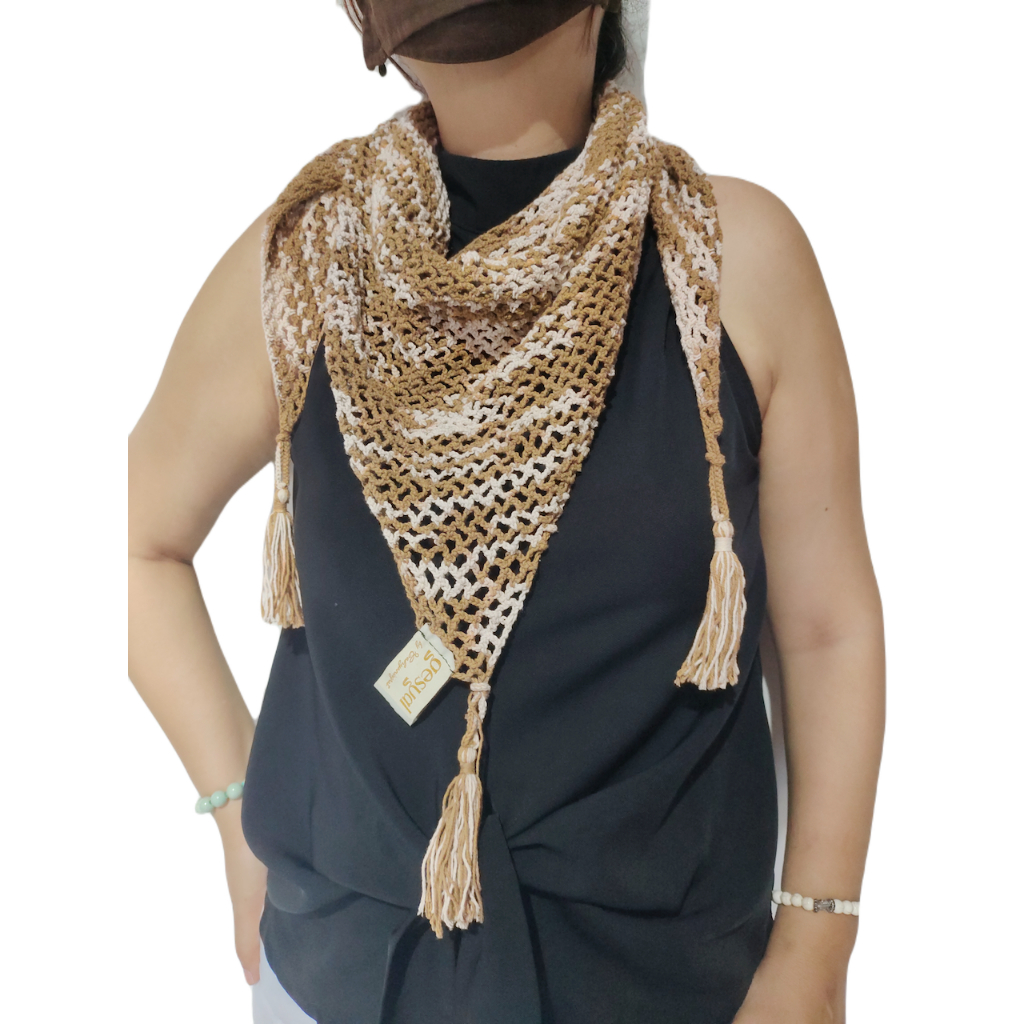 Jual Syal Rajut Bali Scarf Segitiga Ombre Gradasi Coklat tassel Gesyal ...