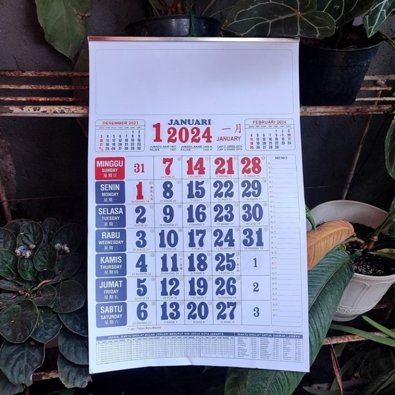 Jual Kalender Besar Jumbo 2024 Lengkap Isi 12 Bulan Masehi Arab China ...