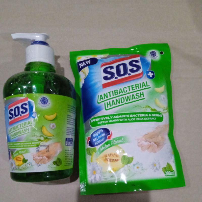 Jual SOS handwash sabun cuci tangan botol 400 ml / refill 300 ml melon ...