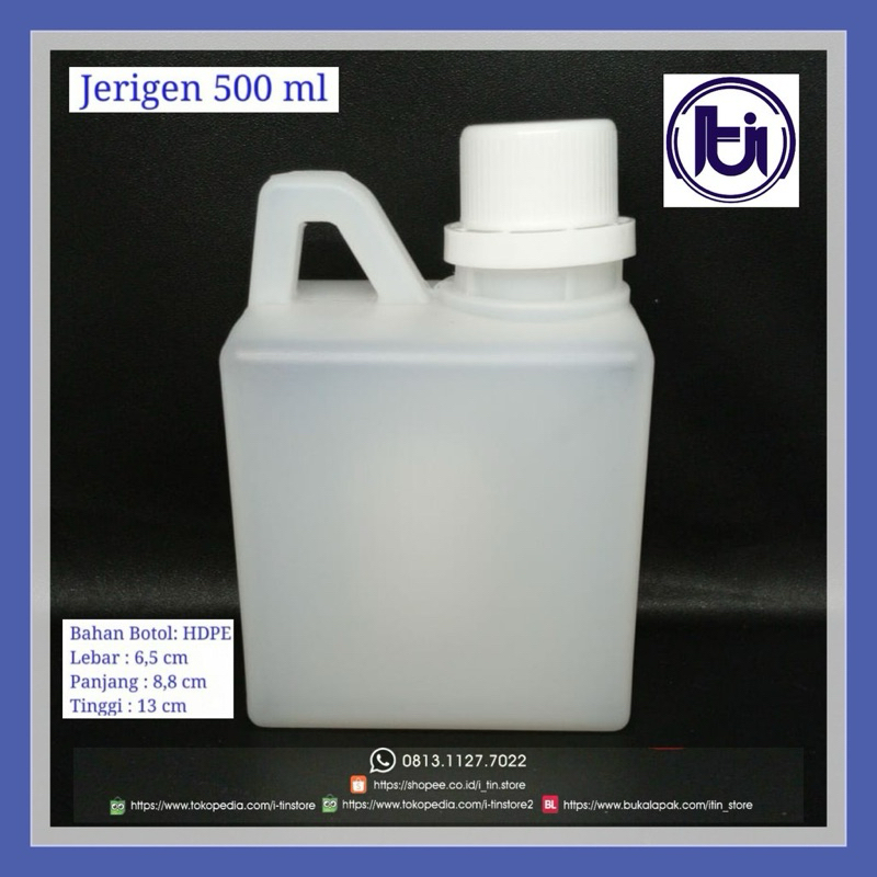 Jual JERIGEN HDPE 500 ML TUTUP SEGEL / JERICAN / BOTOL / PET / 500ML /PLASTIK | Shopee Indonesia